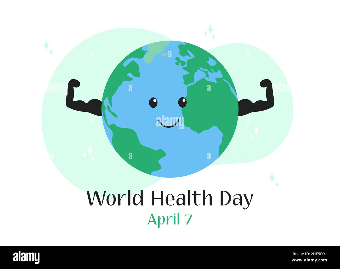 World Health Day. April 7 celebration. Cute cartoon happy Earth planet ...