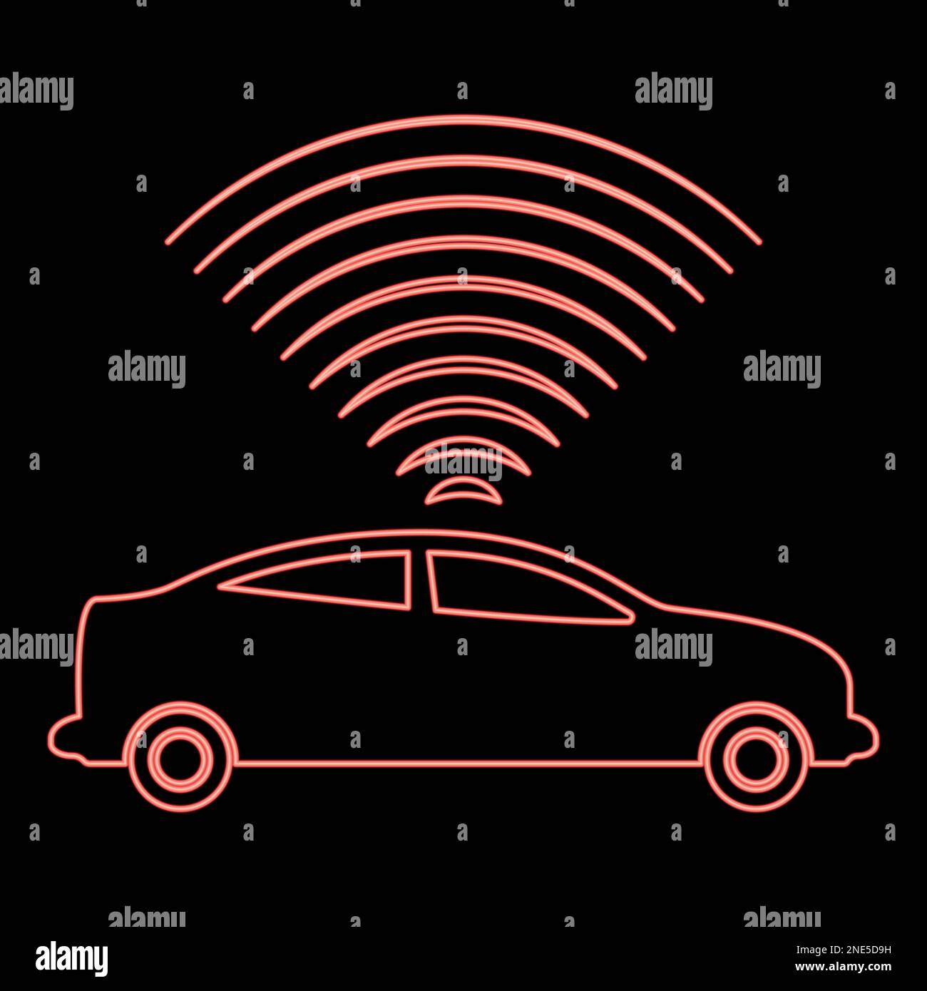 Neon car radio signals sensor smart technology autopilot up direction ...