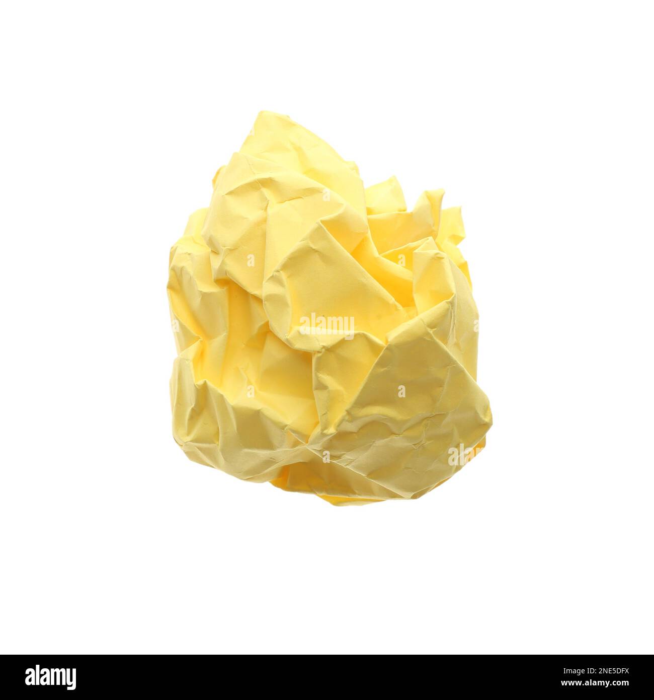 Crumpled sheet of yellow paper isolated on white, top view Stock Photo ...