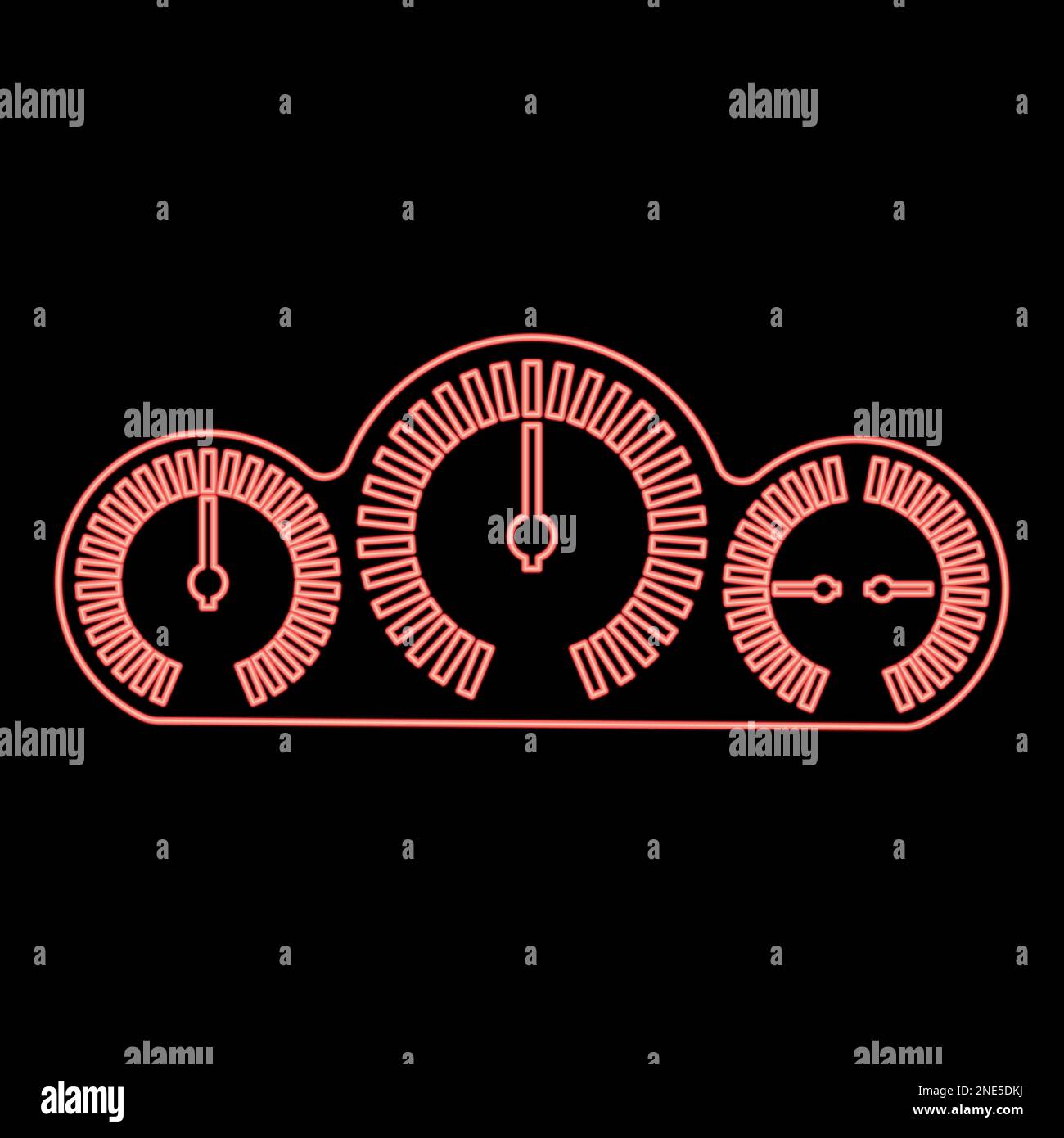 Neon Dashboard Car Panel Speed Display With Gauge Red Color Vector Illustration Image Flat Style
