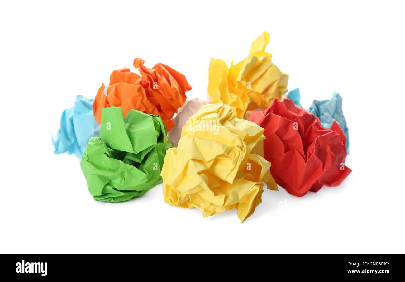 Crumpled sheets of color paper on white background Stock Photo - Alamy