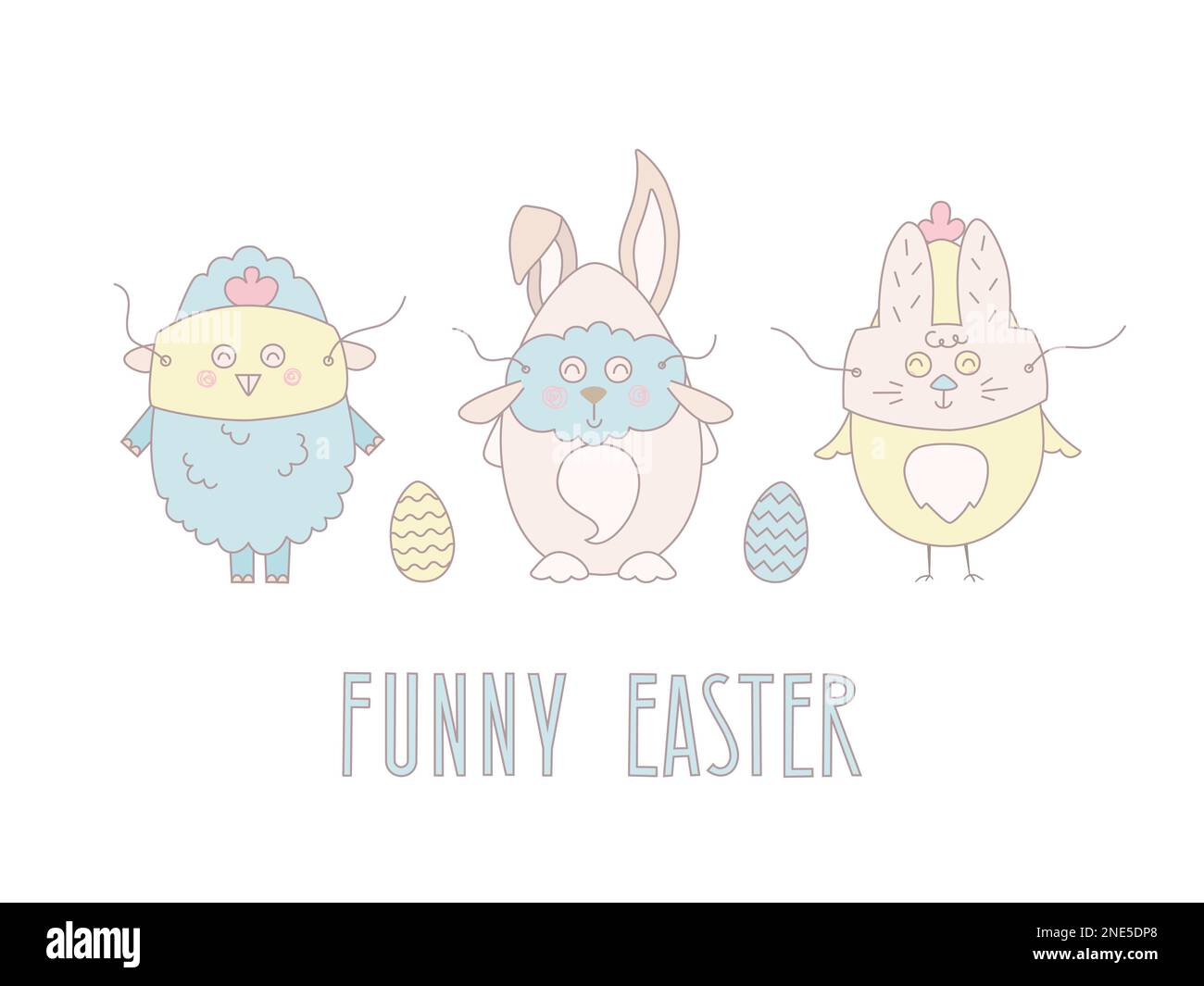 Funny Easter characters with masks for card, banner. Vector ...