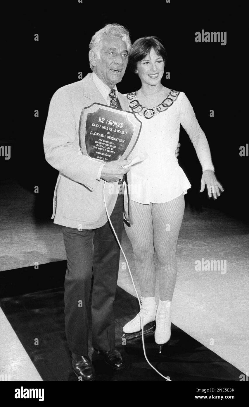 Skating star Dorothy Hamill with composer Leonard Bernstein during ...