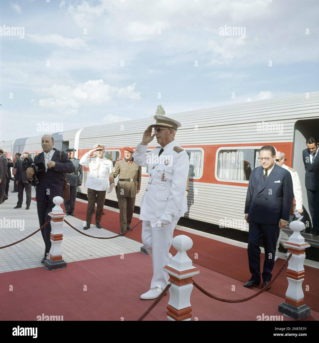 General Francisco Franco of Spain salutes before boarding the train ...
