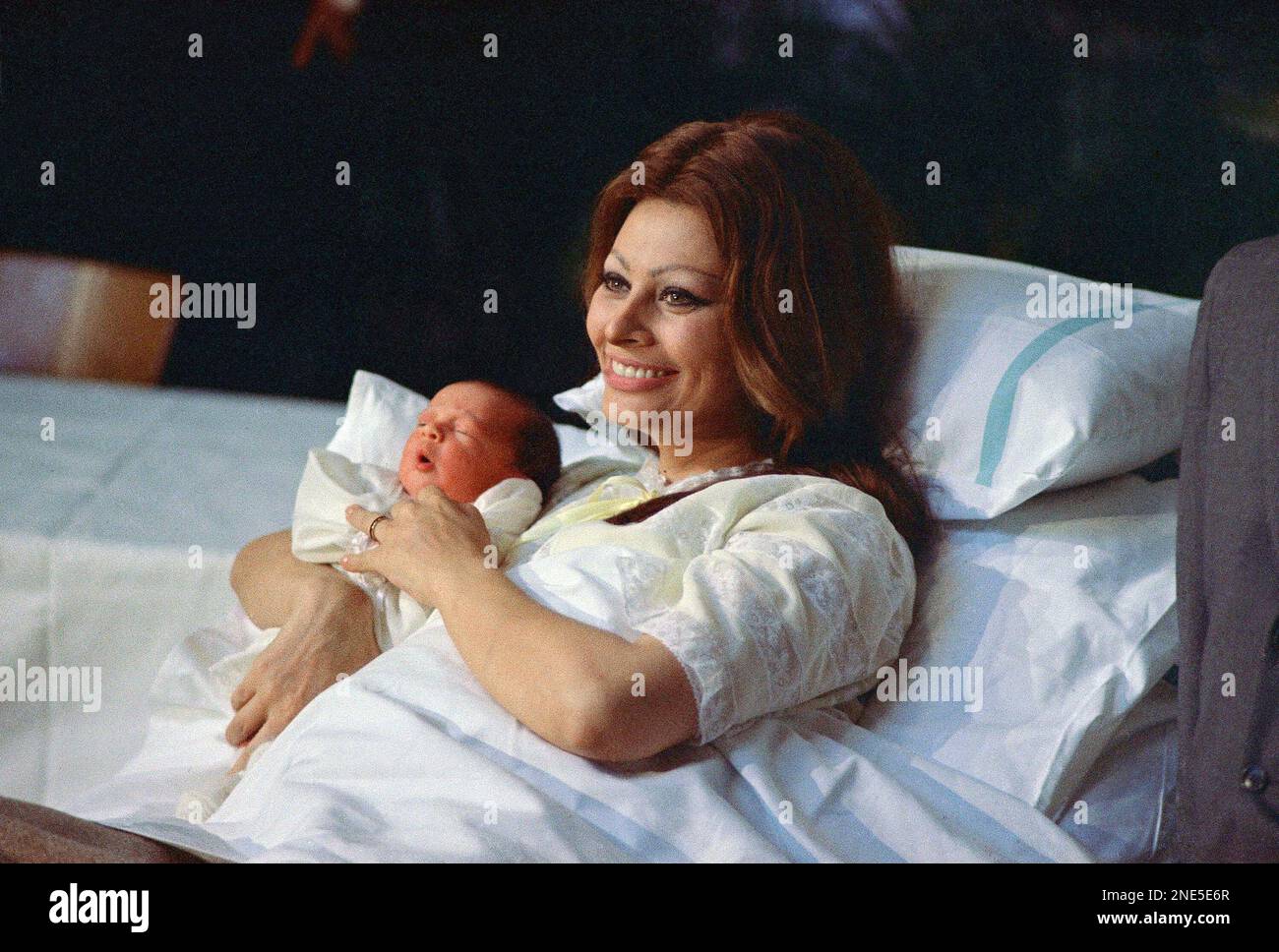 Sophia Loren and newborn son Carlo Jr. at Geneva State Hospital Clinic ...