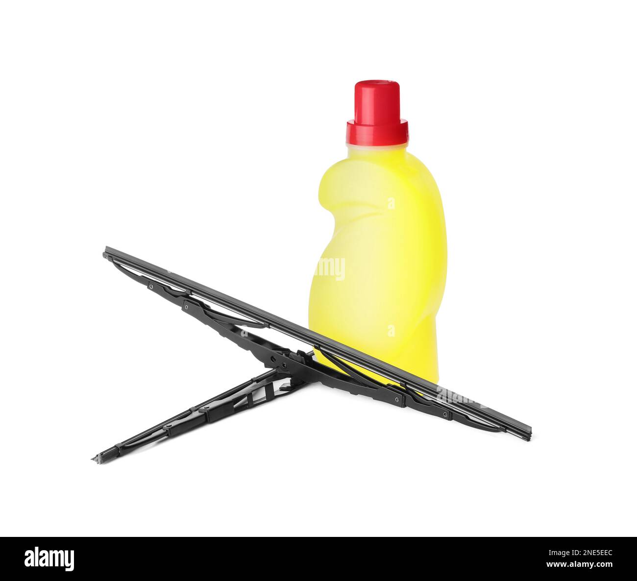 Bottle of windshield washer fluid and wipers on white background Stock ...