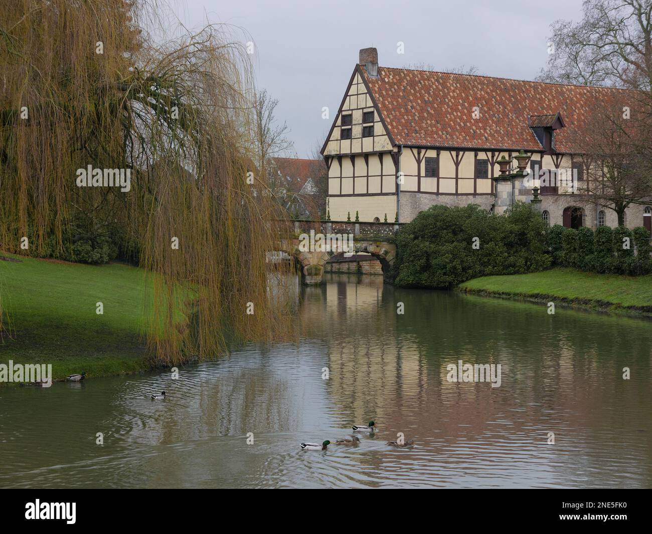Buildings and moat, Steinfurt Castle, Steinfurt. North Rhine-Westphalia ...