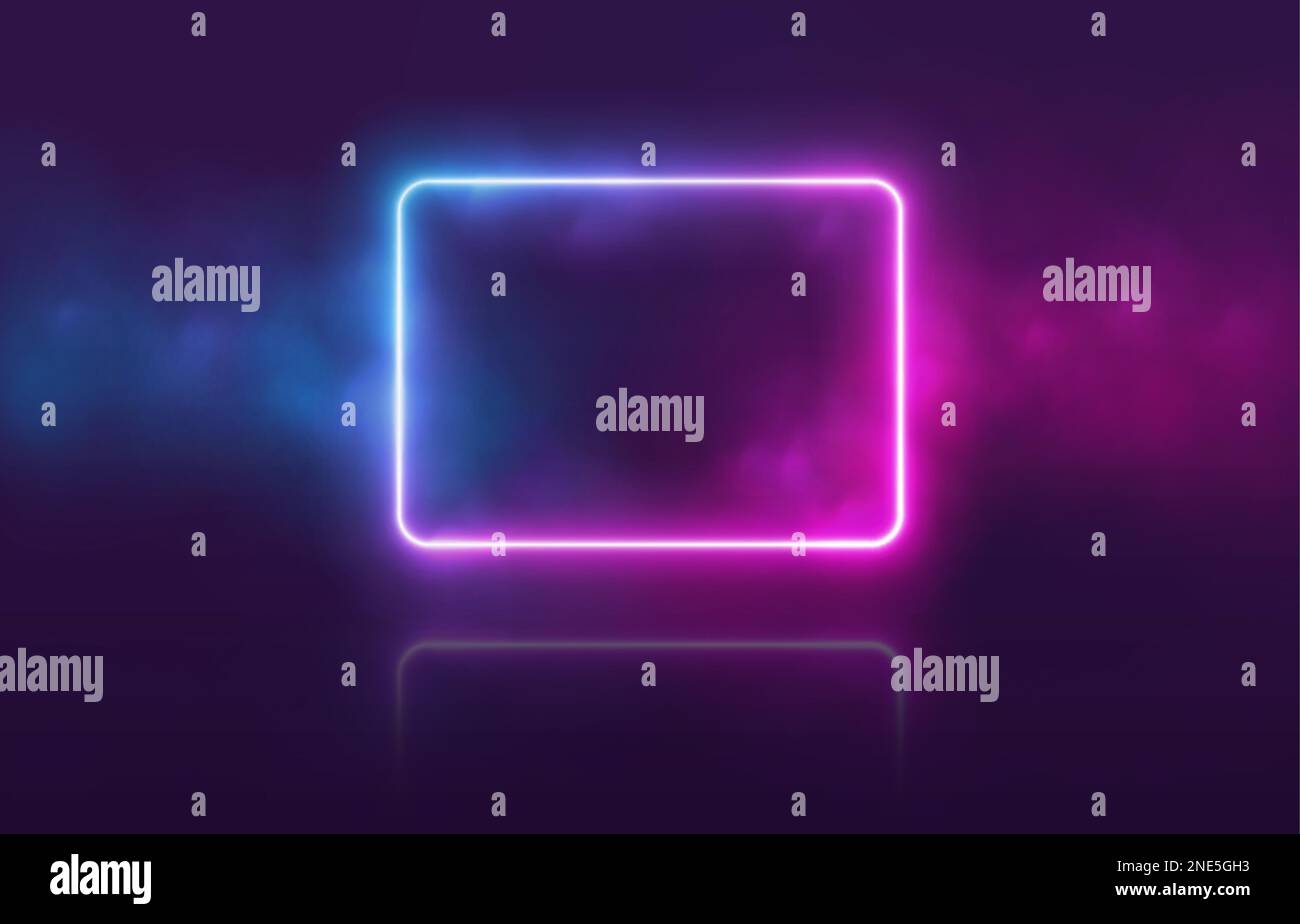 Neon rectangle with smoke, gradient led border, portal with haze clouds ...