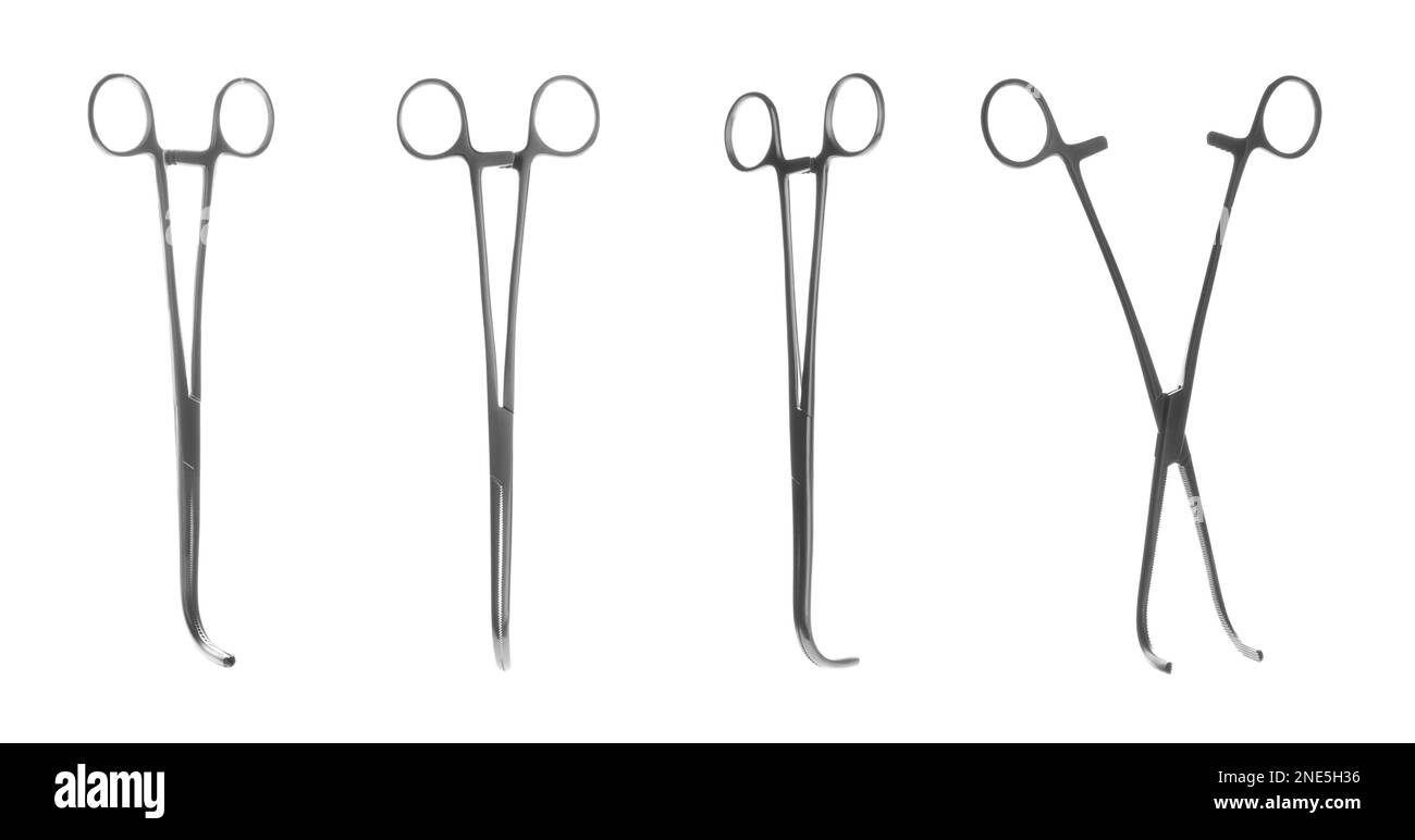 Set with surgical instruments on white background. Banner design Stock ...