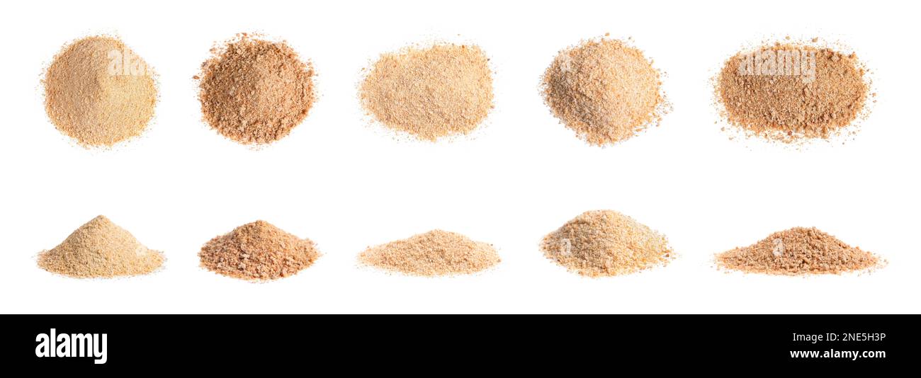 Set with fresh bread crumbs on white background. Banner design Stock ...