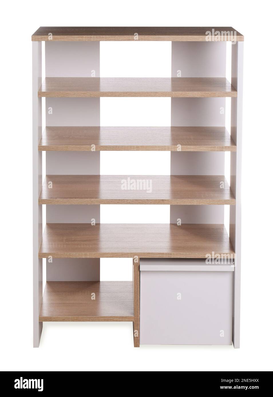 Empty wooden shoe storage rack isolated on white Stock Photo - Alamy