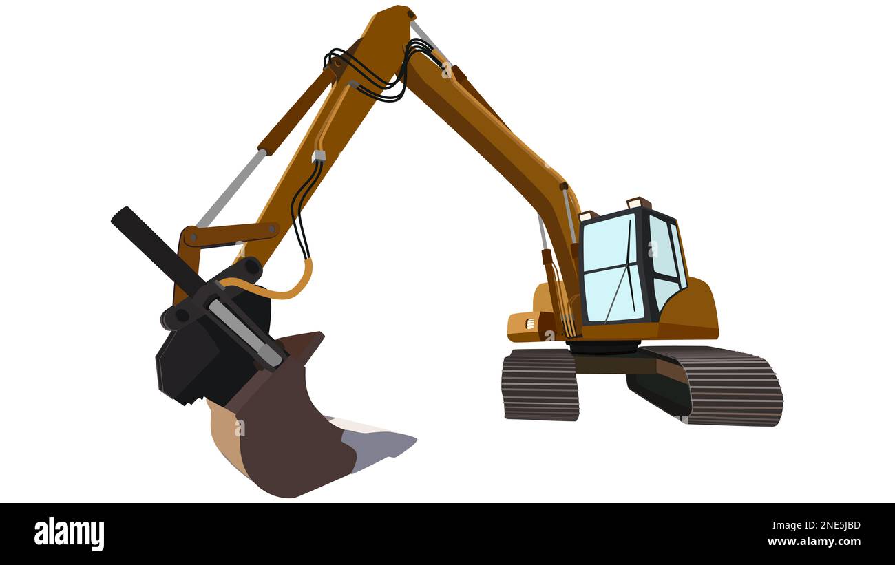 Colored excavator in perspective view isolated. Vector design element ...
