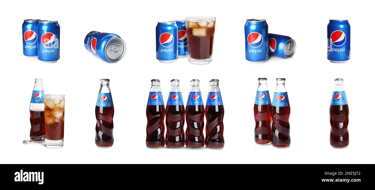 MYKOLAIV, UKRAINE - FEBRUARY 10, 2021: Bottles and cans of Pepsi on ...