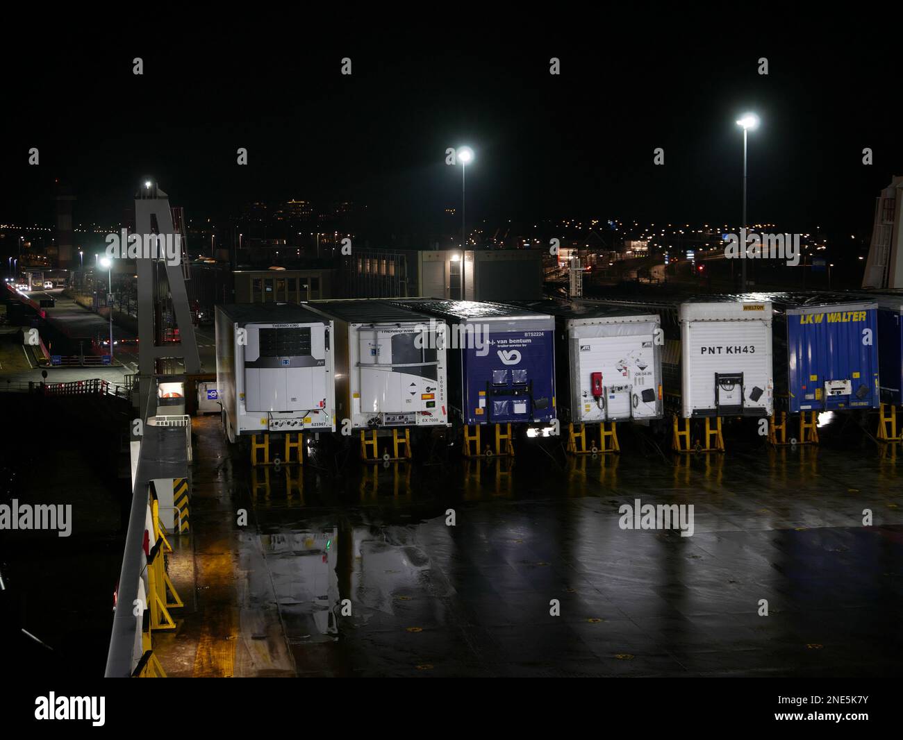 Containers loaded on ferry at night. Hook of Holland. Netherlands Stock ...