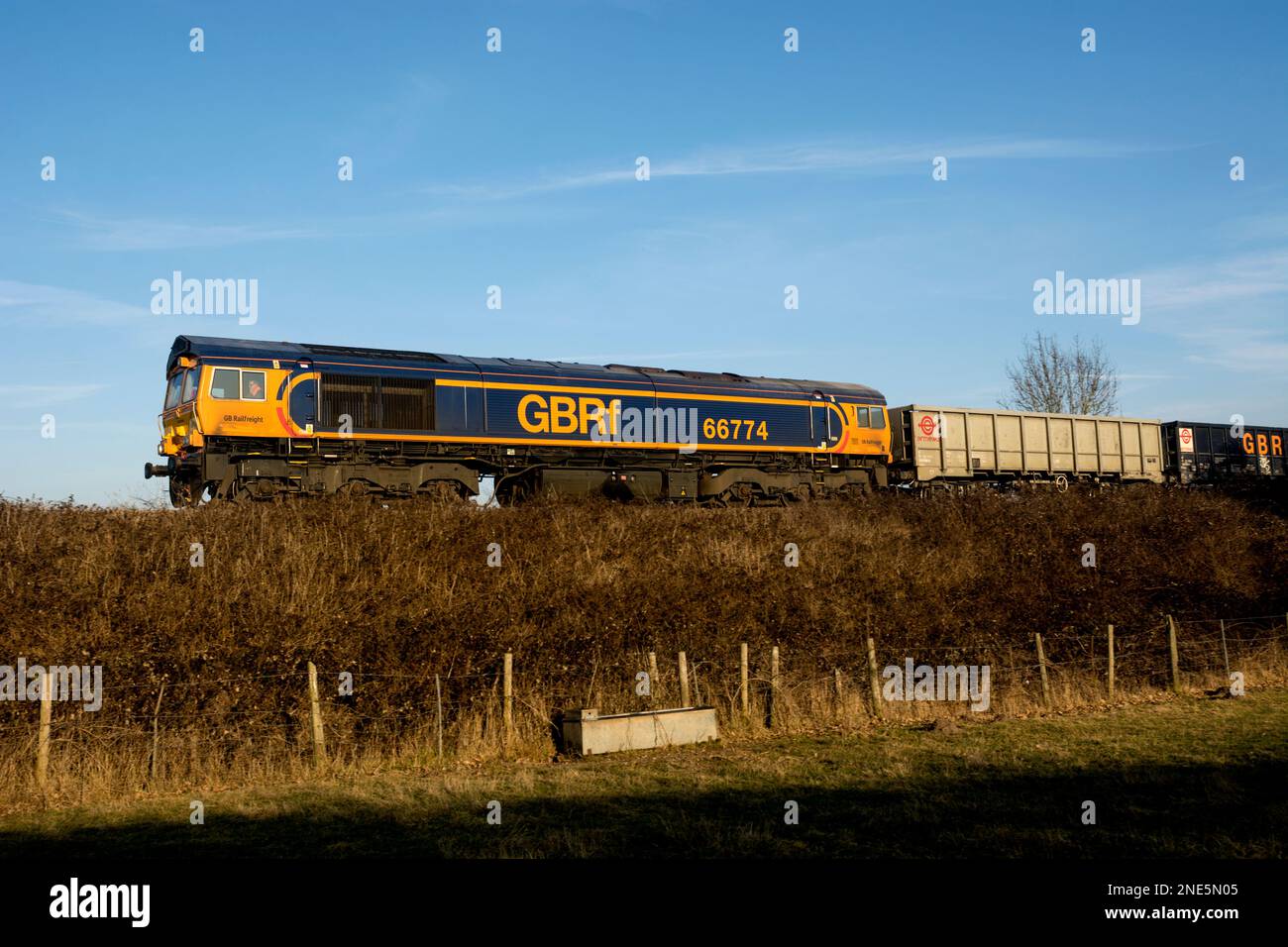 GBRf class 66 diesel locomotive No. 66774 pulling a freight train ...