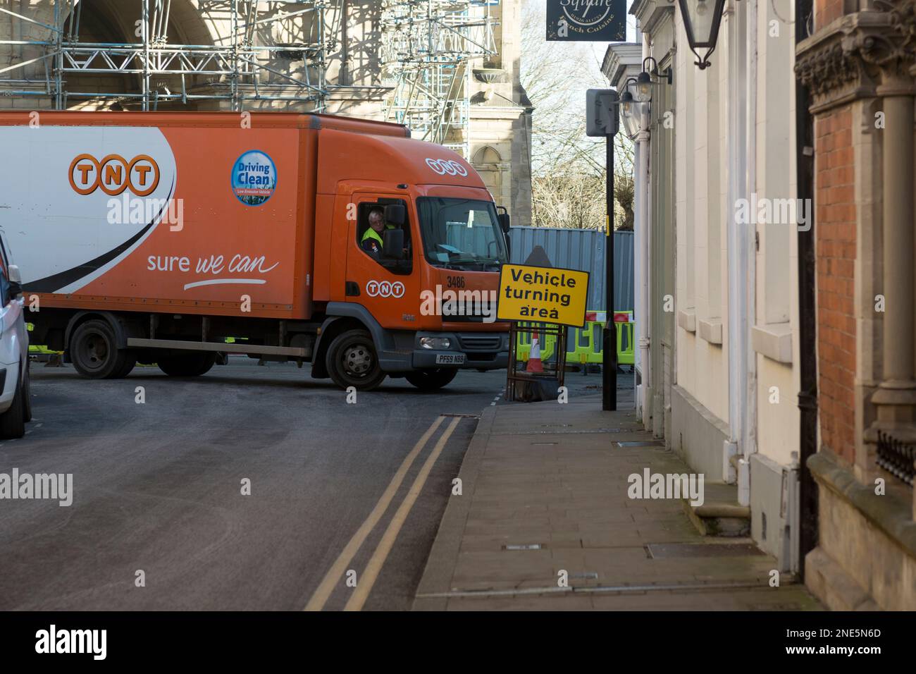 TNT lorry in a vehicle turning area, Warwick, Warwickshire, UK Stock ...