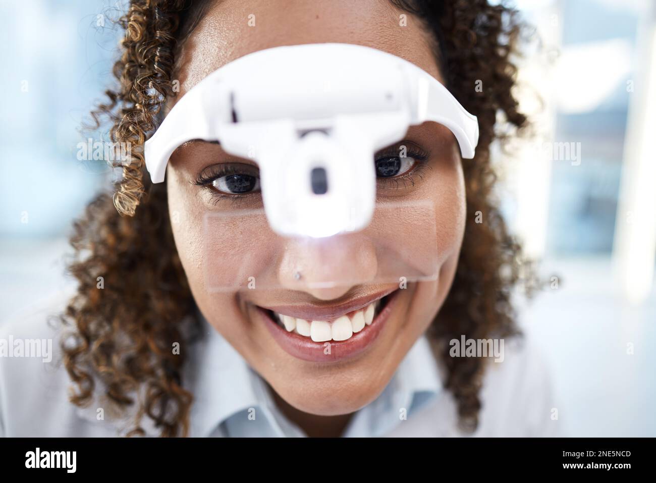 Eye exam, black woman and portrait of a patient at doctor, clinic or ...