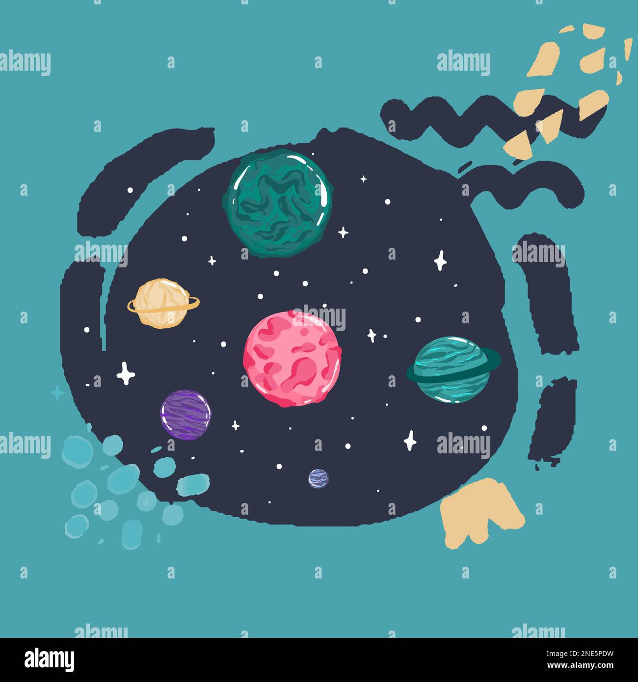 horizontal space background with abstract shape and planets. Web design ...