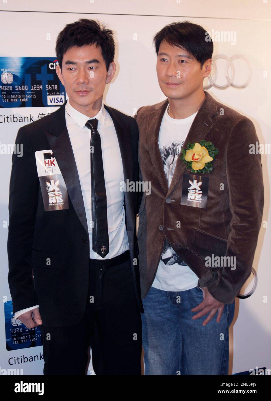 Hong Kong actor Leon Lai, right, and Taiwanese actor Richie Jen pose ...