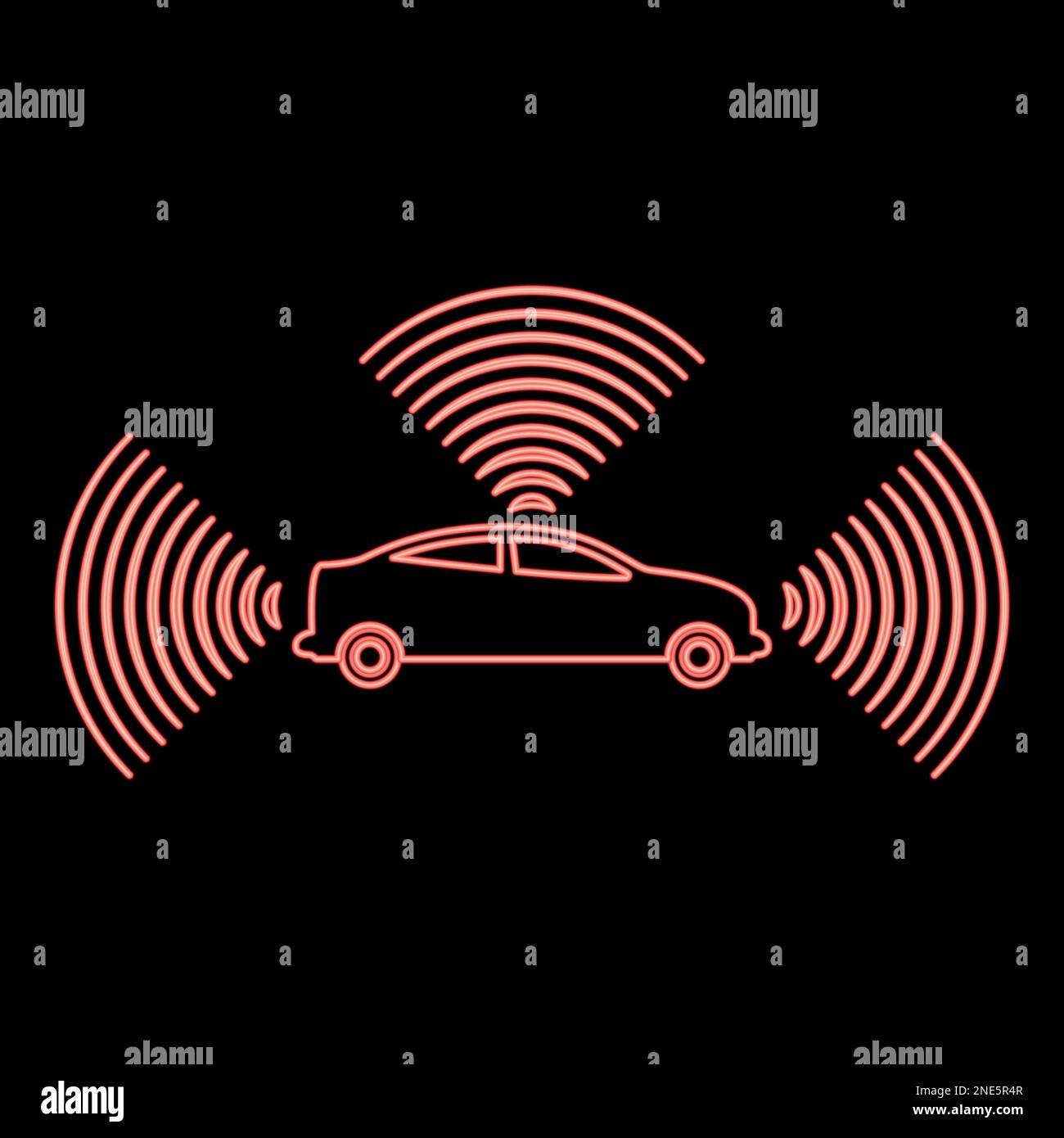 Neon car radio signals sensor smart technology autopilot all direction ...