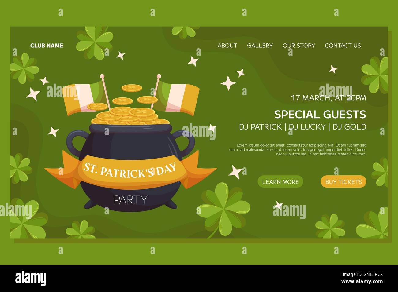 St.Patricks Day holiday Landing page template event design. Leprechaun ...