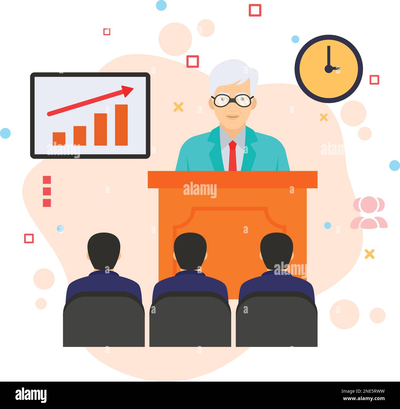 Presenter with Bar Graphs Vector Icon Design, Adult Education pictogram ...