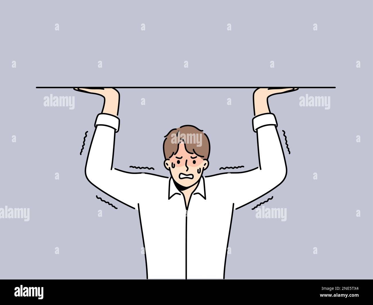 Stressed man holding heavy burden on hands. Distressed businessman ...