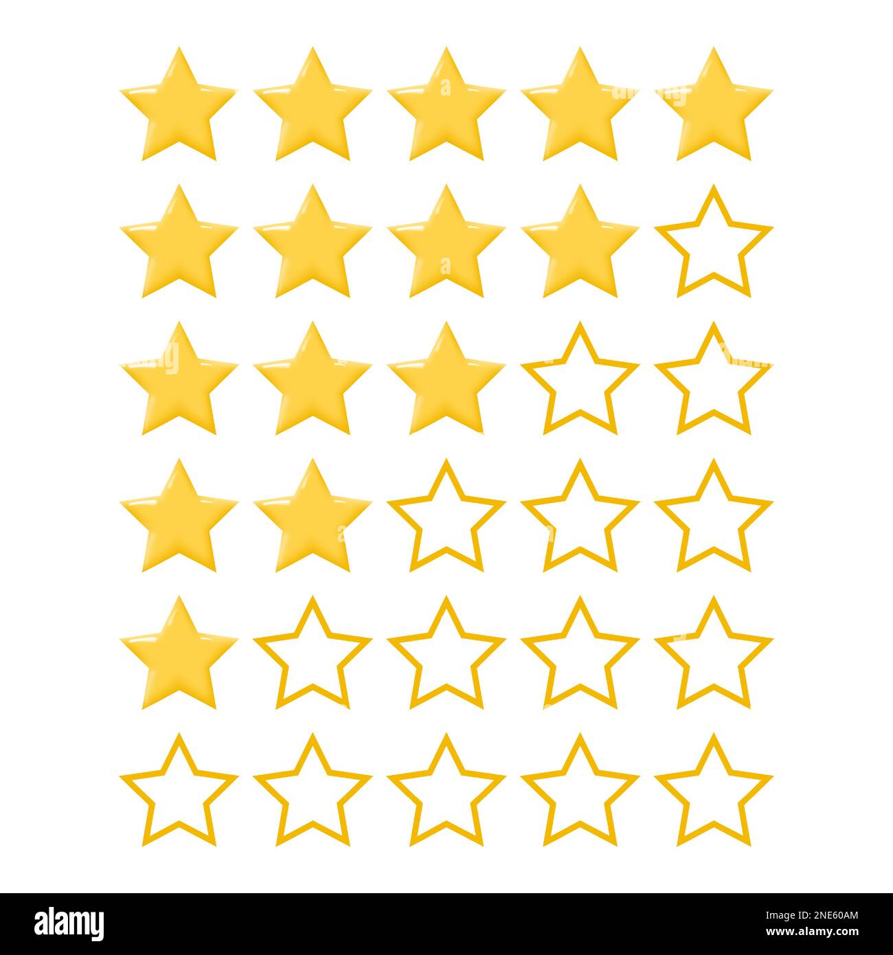 5 star rating. Yellow star icons in a row for customer voting for ...