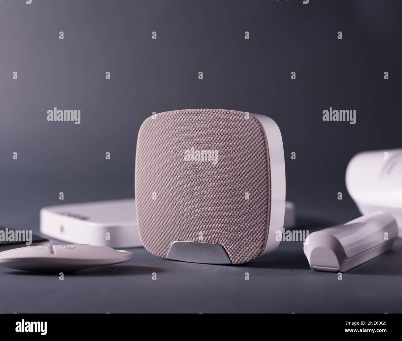 Smart House security system gadgets. Motion sensor, panic button, and ...