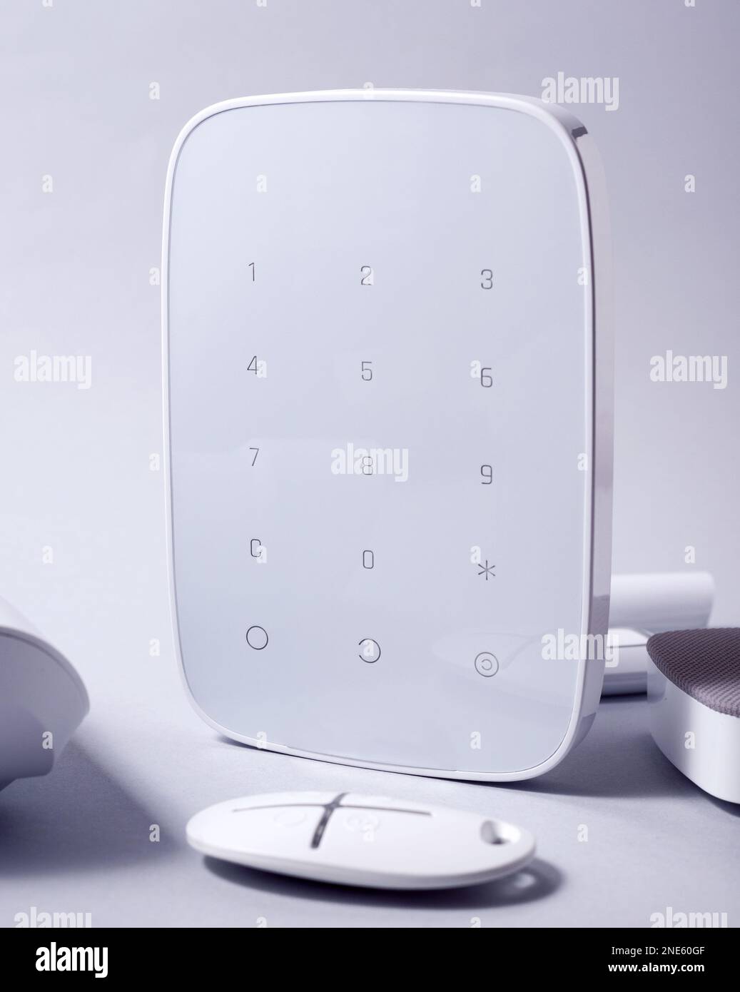 Smart House security system gadgets. Motion sensor, panic button, and ...