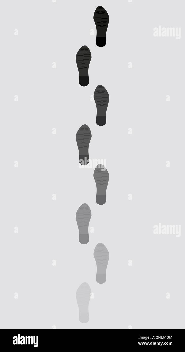 Disappearing traces of footprints of shoes isolated on white background. Vector illustration ...