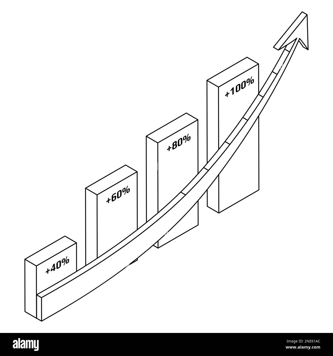 Up arrow with percentage bars isometric outline isolated on white ...