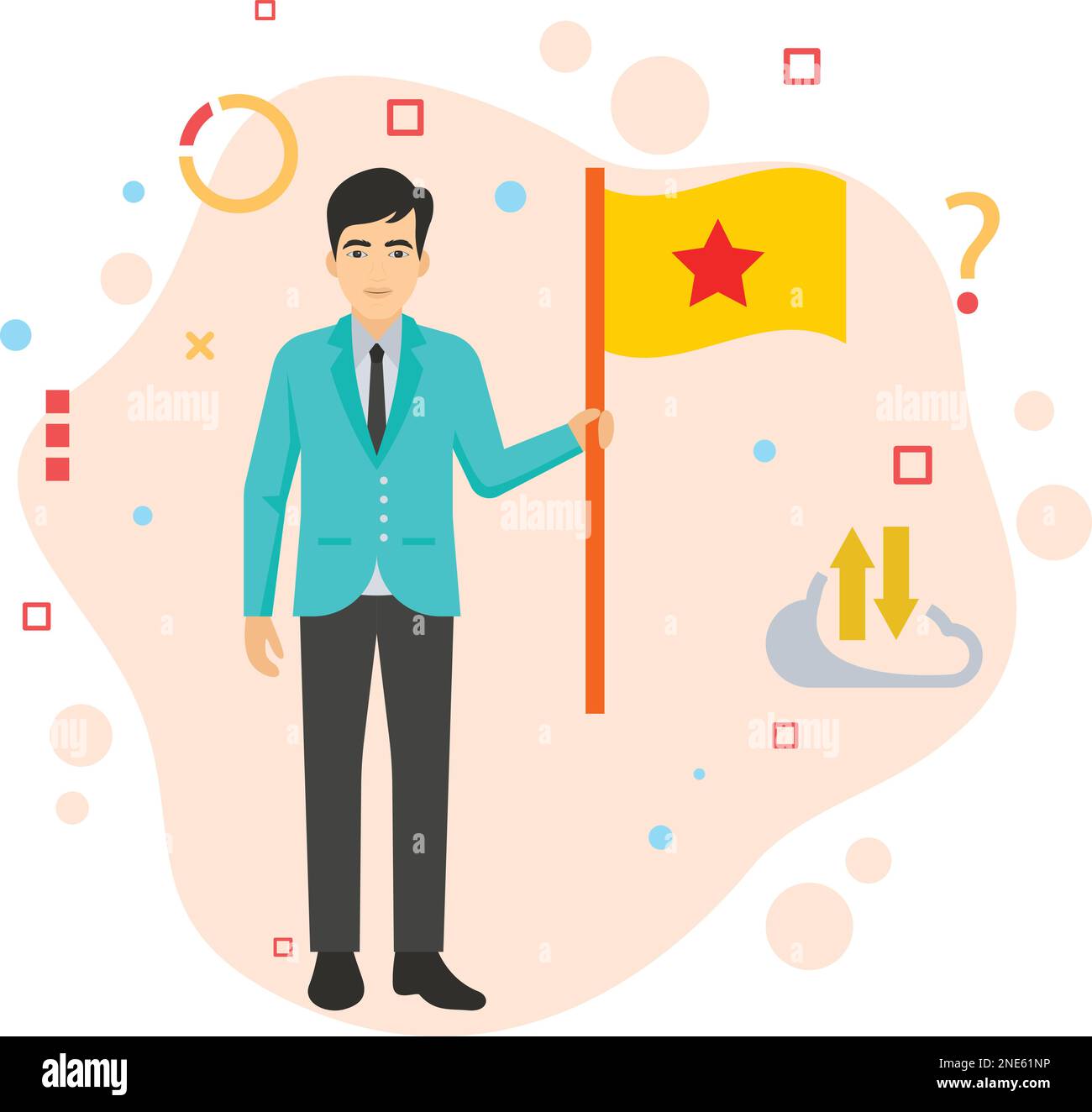 Executive Standing with Winning Flag Sign, Team Lead Winner Concept ...