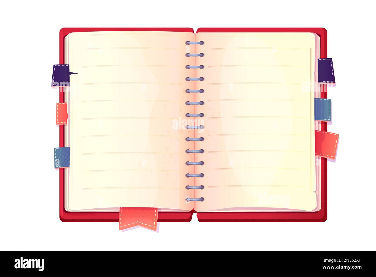 Diary, note book in cartoon style top view isolated on white background ...
