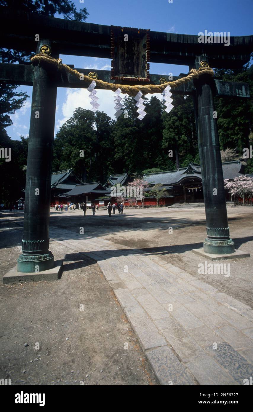 Japan, Tokyo region, Nikko, the entrance gate and tourists at the ...
