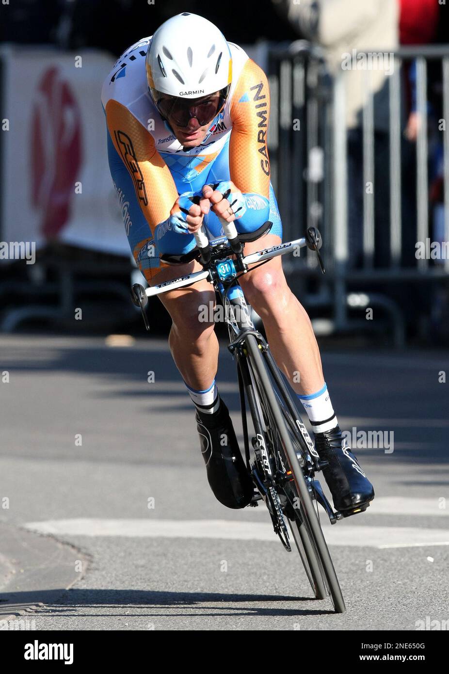 David Millar of Great Britain cycles during the prologue of the Paris ...