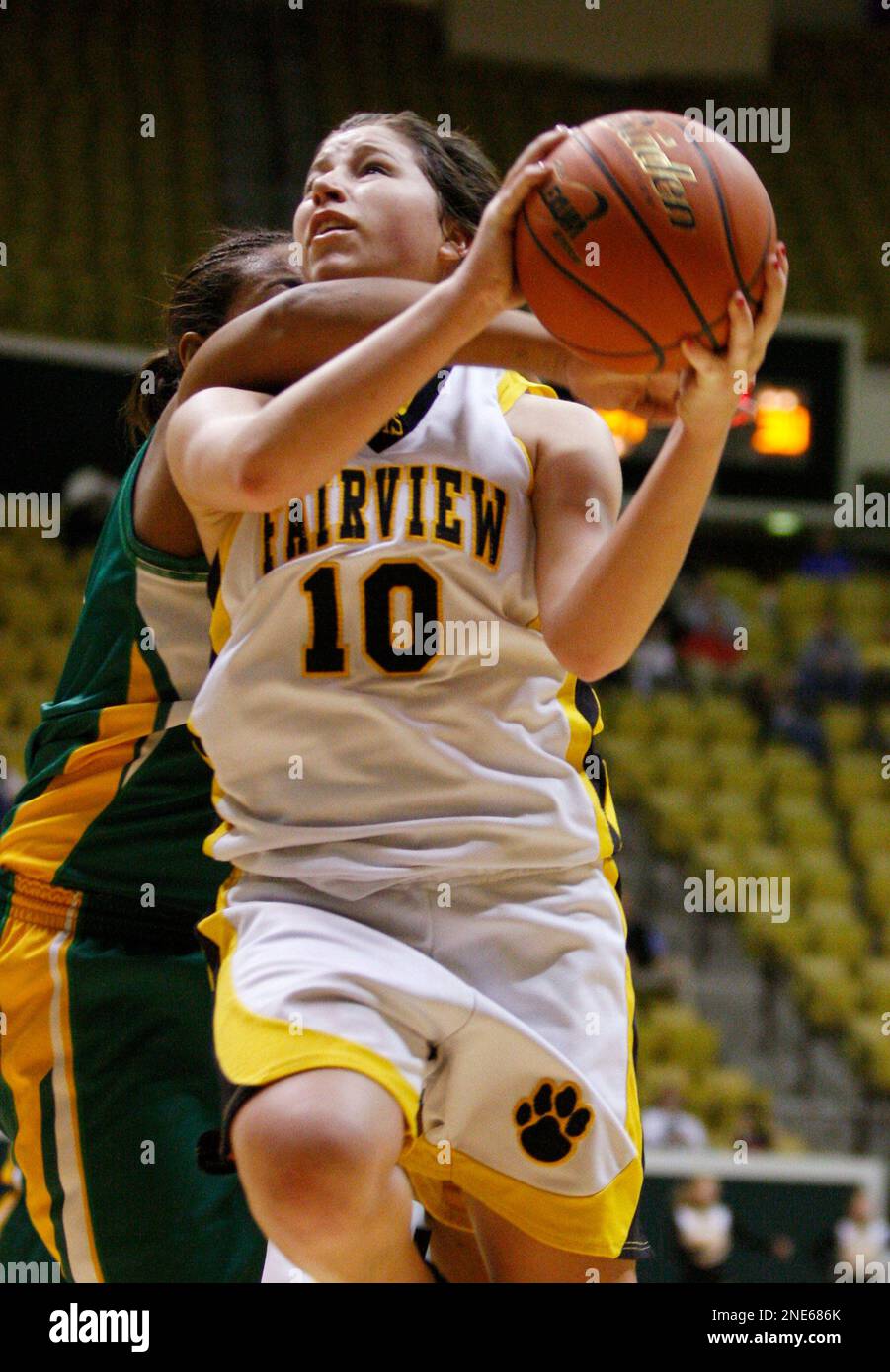 Fairview's Brittany Maddox (10) is fouled by Zwolle's Rinesha Frazier ...