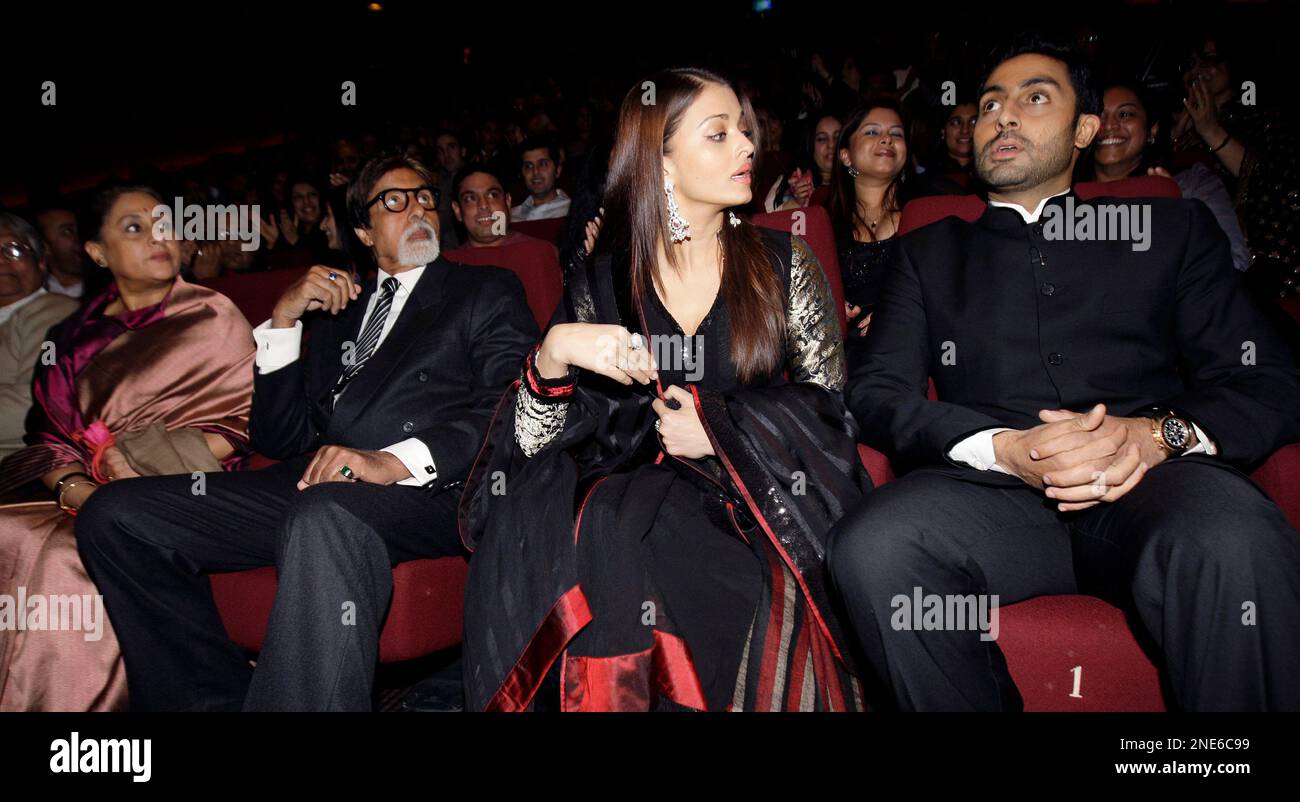 From left to right, Indian actors Jaya Bachchan, Amitabh Bachchan ...
