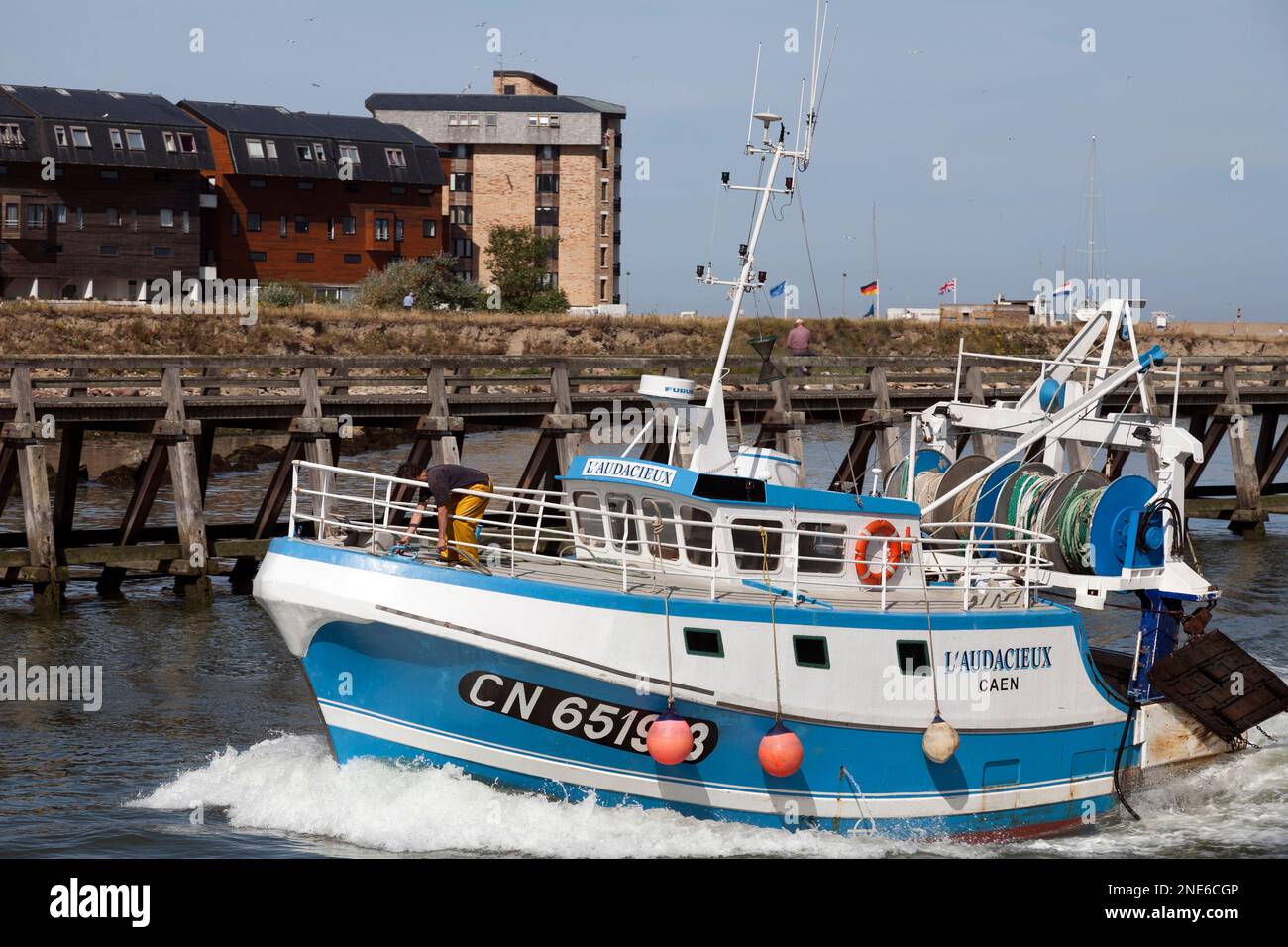Local fishing boat coming in with catch, Calvados, Normandy, France ...
