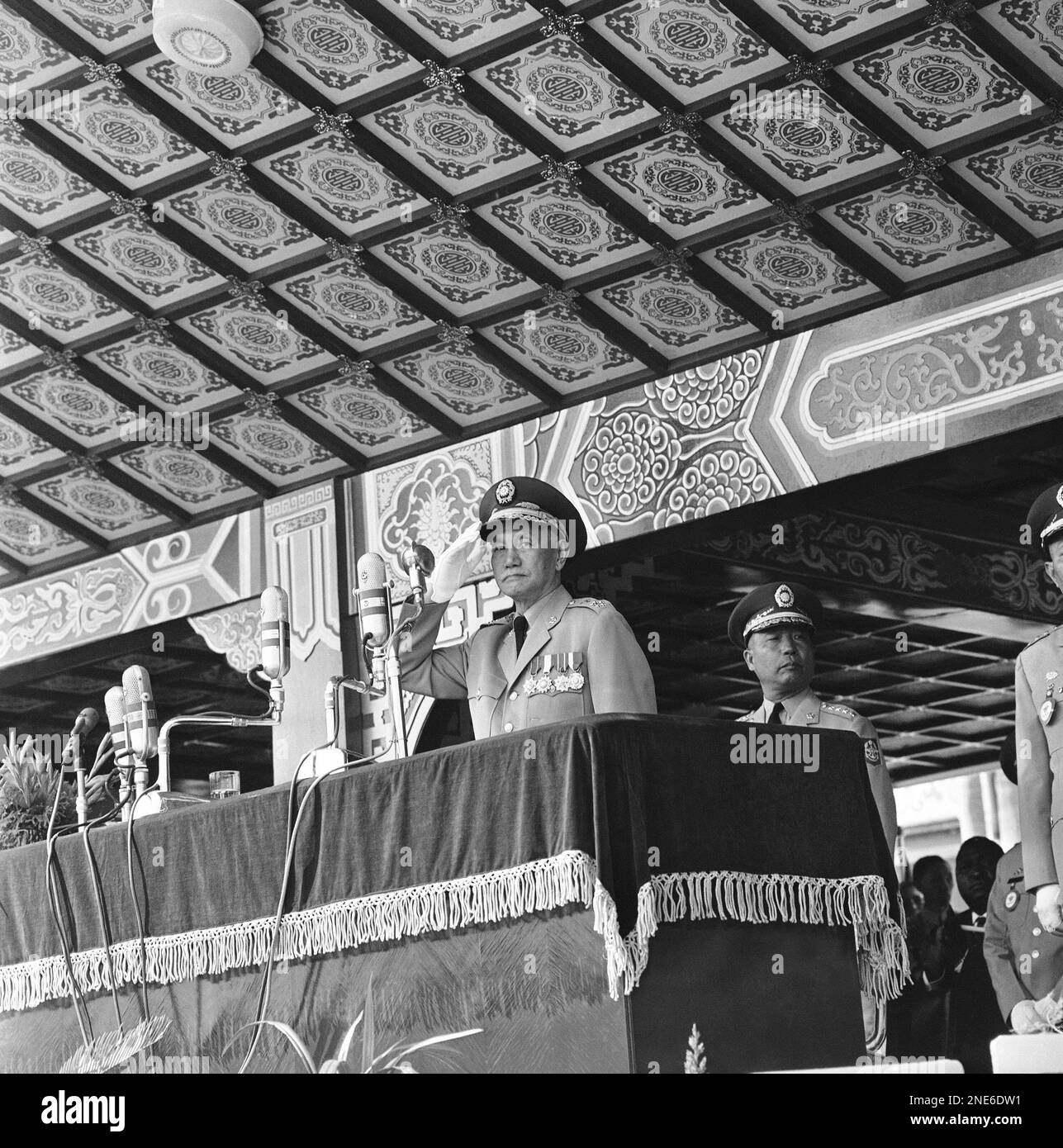 President Chiang Kai-shek of nationalist China saluted to the marching ...