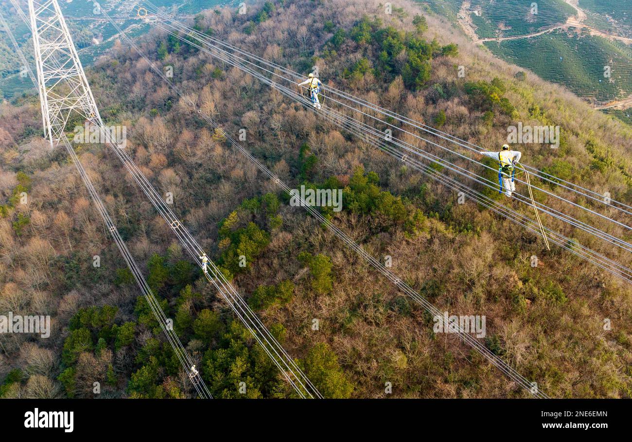 XUANCHENG, CHINA - FEBRUARY 16, 2023 - Maintenance personnel check a ...