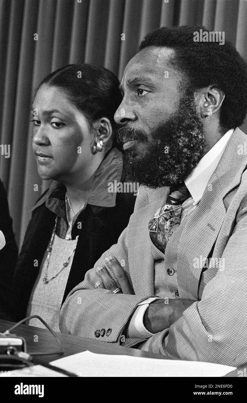 Comedian and political activist Dick Gregory is shown at a news conference with his wife Lillian ...