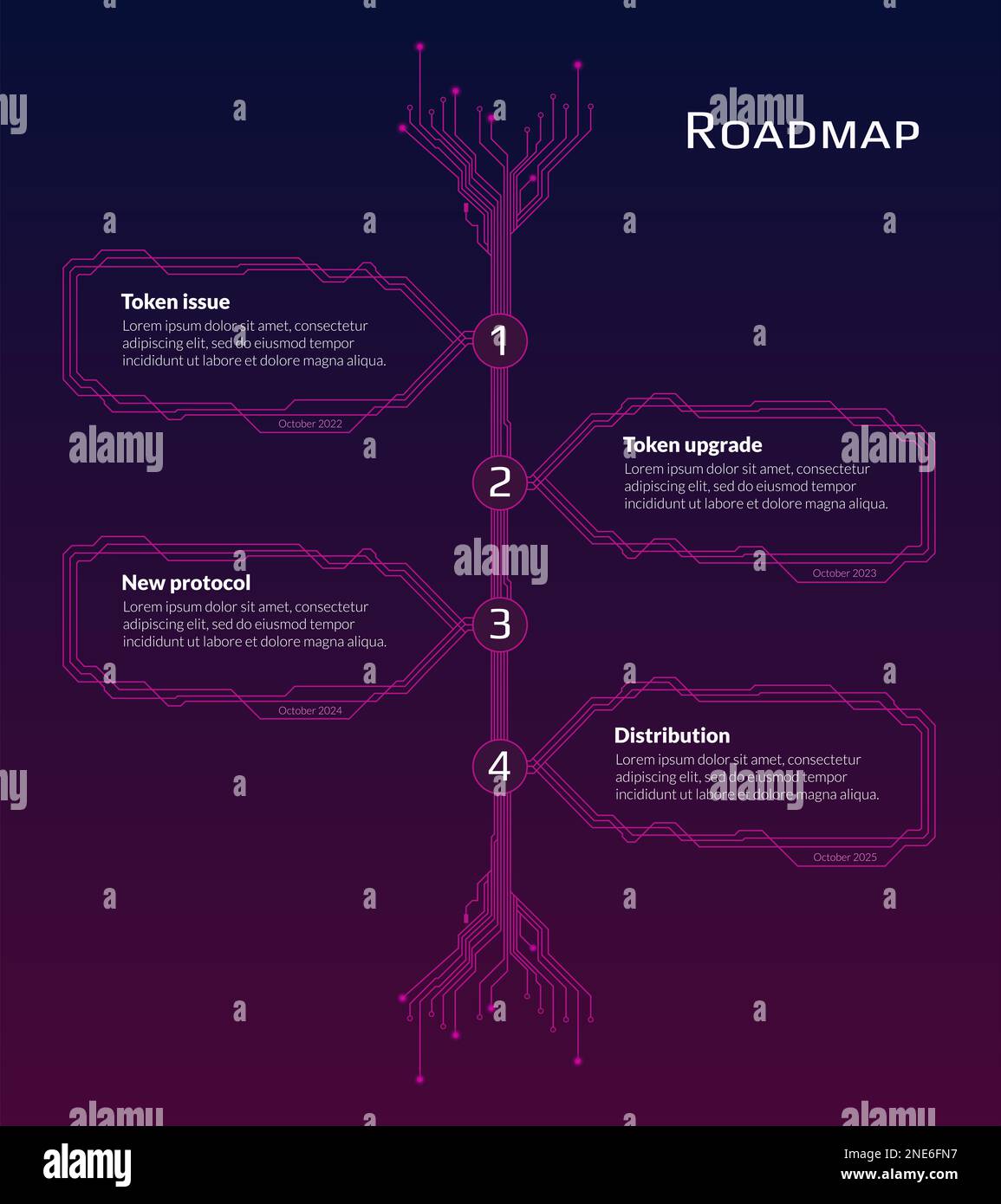 Roadmap for cryptocurrency or digital technology site on dark red ...