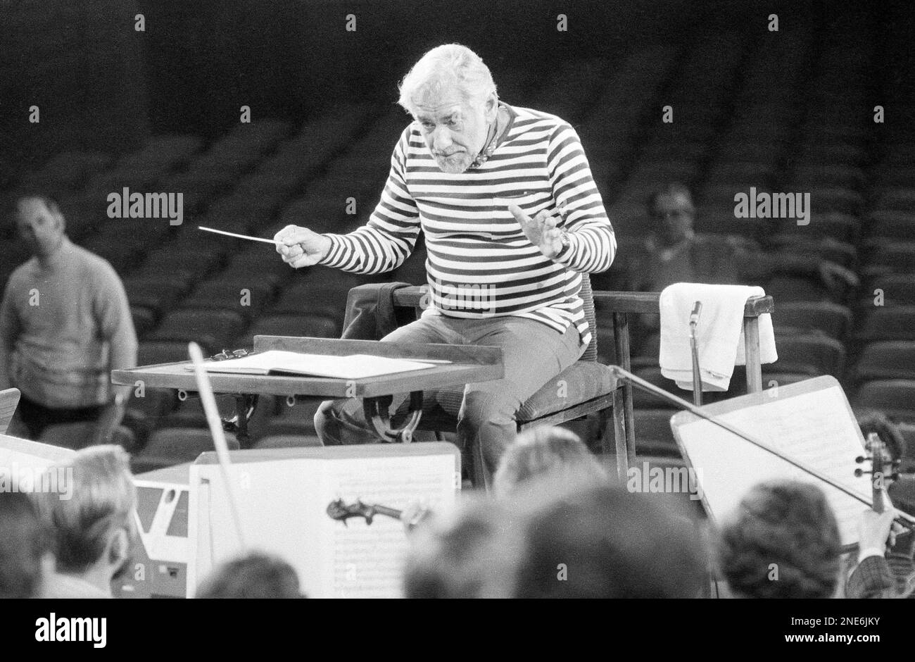 Conductor Leonard Bernstein, rehearses the National Symphony at the ...