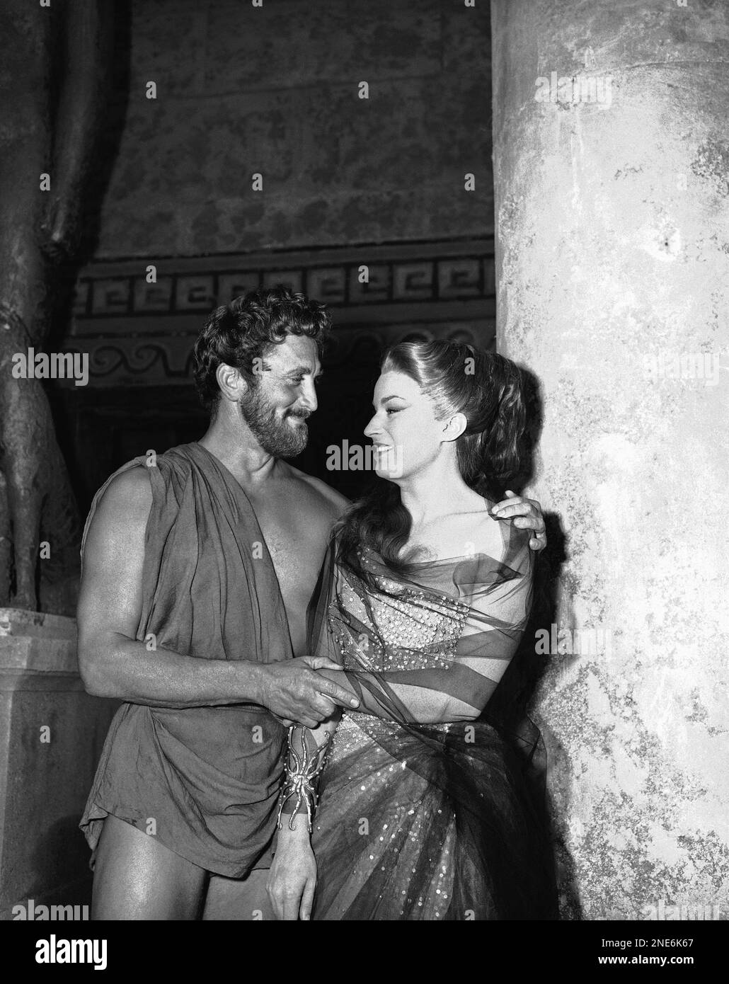 Bearded Kirk Douglas as Ulysses and Silvana Mangano in her role of the ...