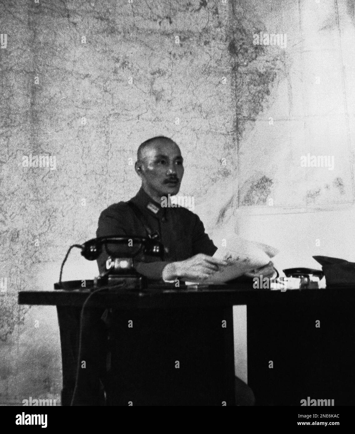 Generalissimo Chiang Kai-Shek in his headquarters at Hankow, China on ...