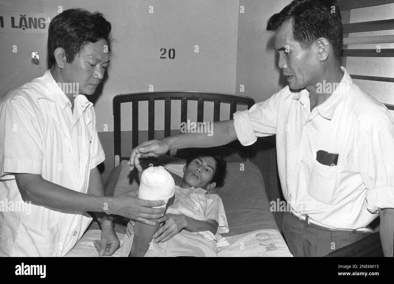 Nhan Dan Hospital Former ARVS Sergeant Lam Van Vang shown MAy 29, 1975 was severely wounded mid ...