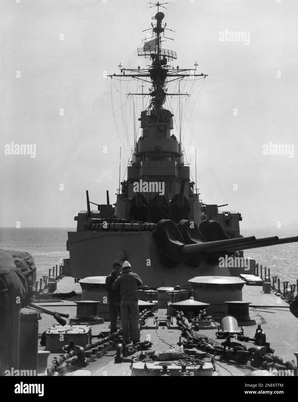 Looking back from the bow of the heavy cruiser, USS St. Paul (CA-73 ...