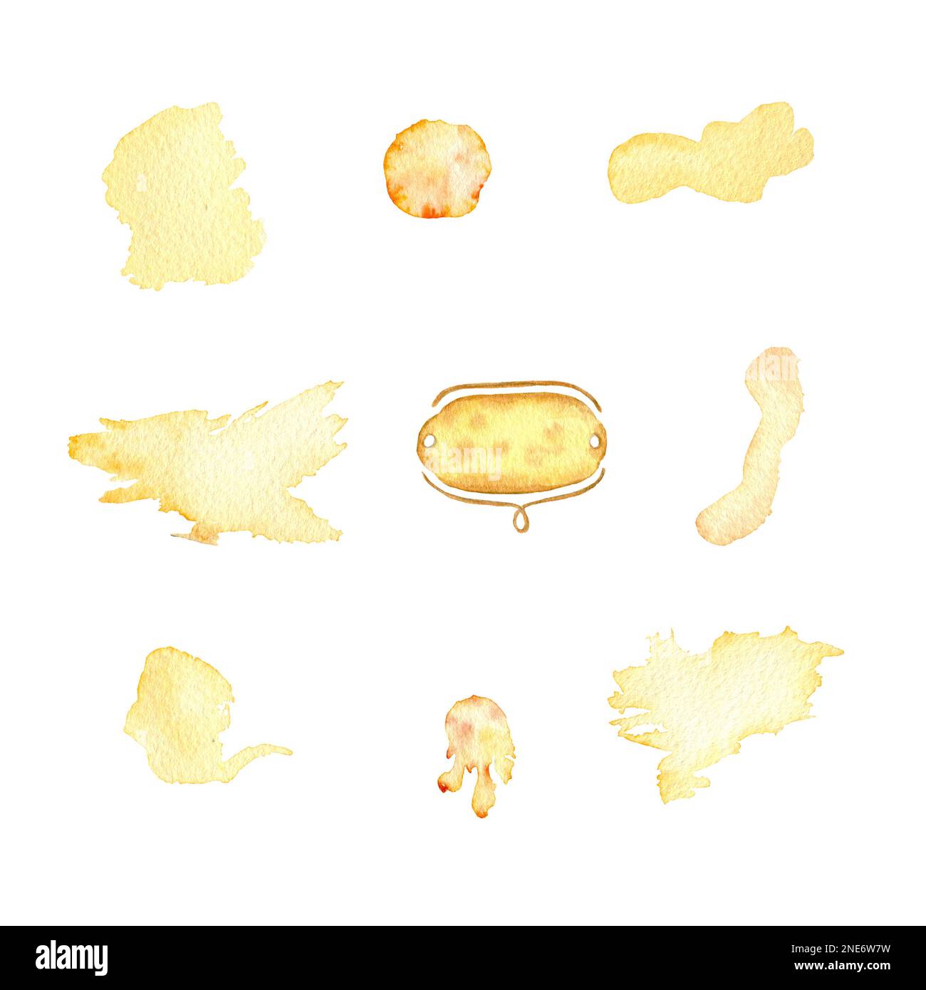 Set of watercolor spots. Abstract watercolor stains of yellow color ...