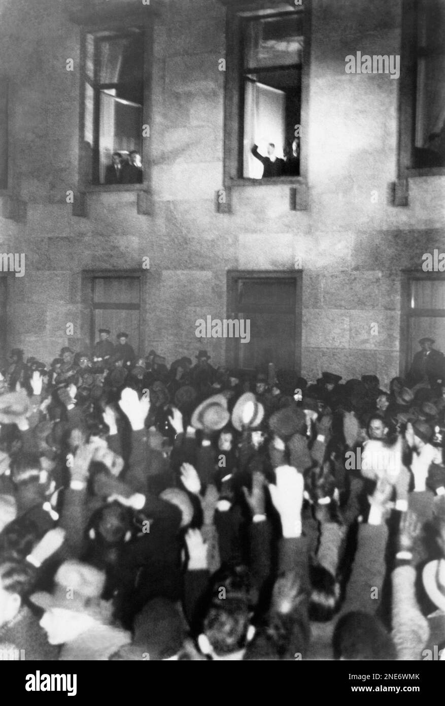 Chancellor Adolf Hitler, Nazi chieftain, at a window of his Berlin ...